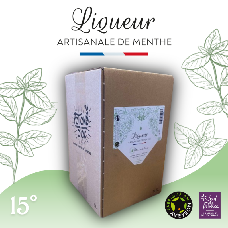Liqueur de Menthe (Allégée en Sucre) 15° BIB 5 Litres | Les Potions d'Oc